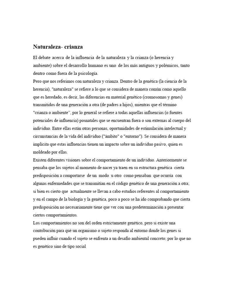 Naturaleza y Crianza | PDF | Naturaleza versus crianza | Genética