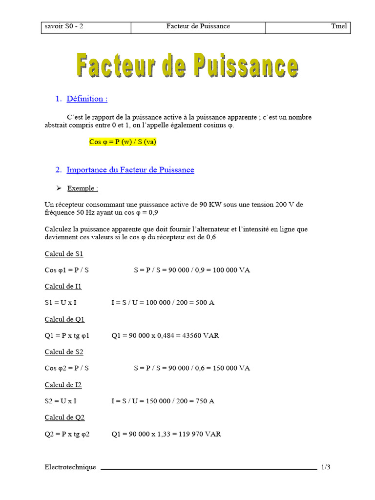 Facteur de Puissance | PDF | Puissance (physique) | Électrotechnique