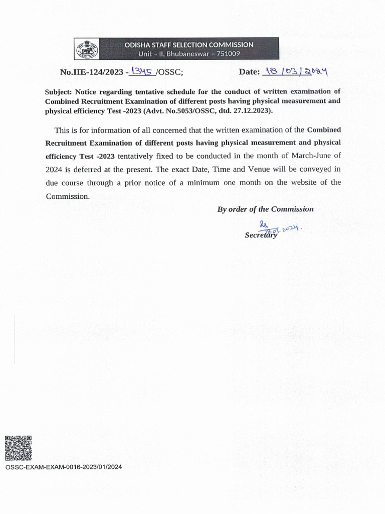 Postponement Notice of Written Exam | PDF