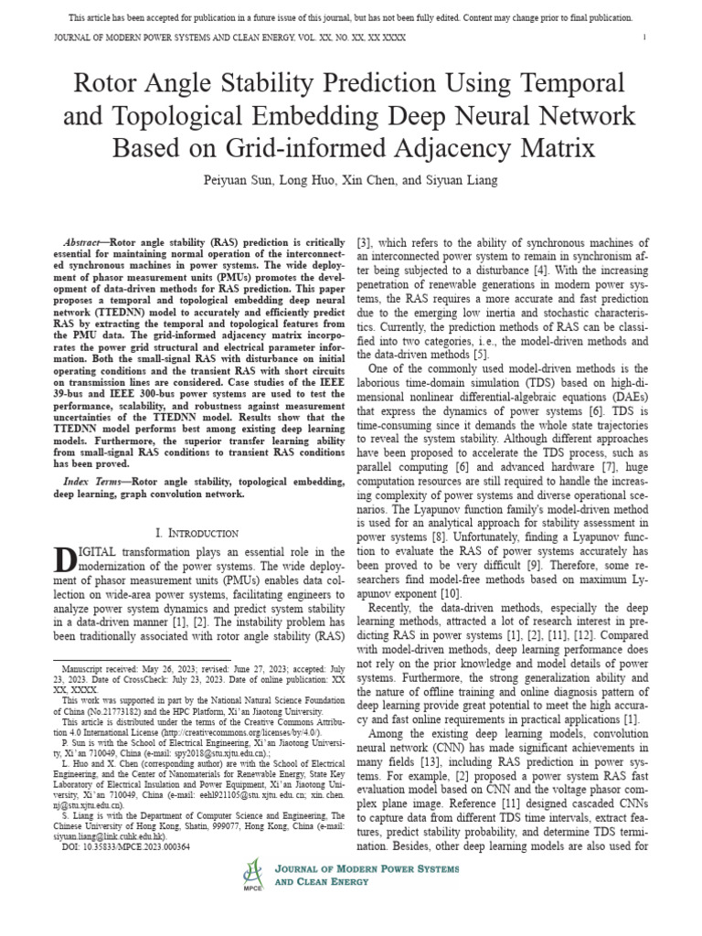 Rotor Angle Stability Prediction Using Temporal and Topological Embedding Deep Neural Network ...