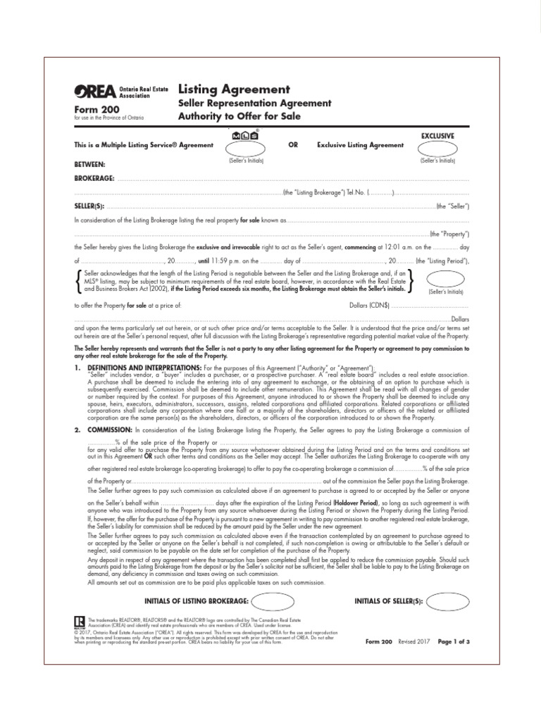 Seller Representation Agreement SRA - Listing Agreement | PDF | Sales ...