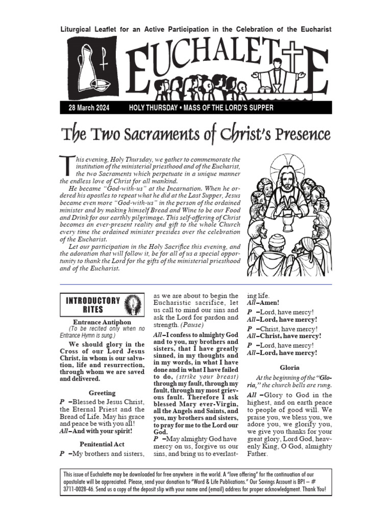 Euch Holy Thursday | PDF | Eucharist | Last Supper