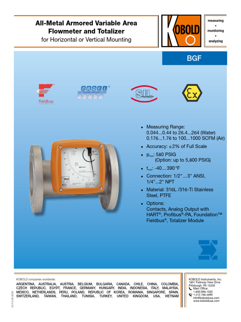 Flowmeter-Metal - Variable area-BGF-datasheet | PDF