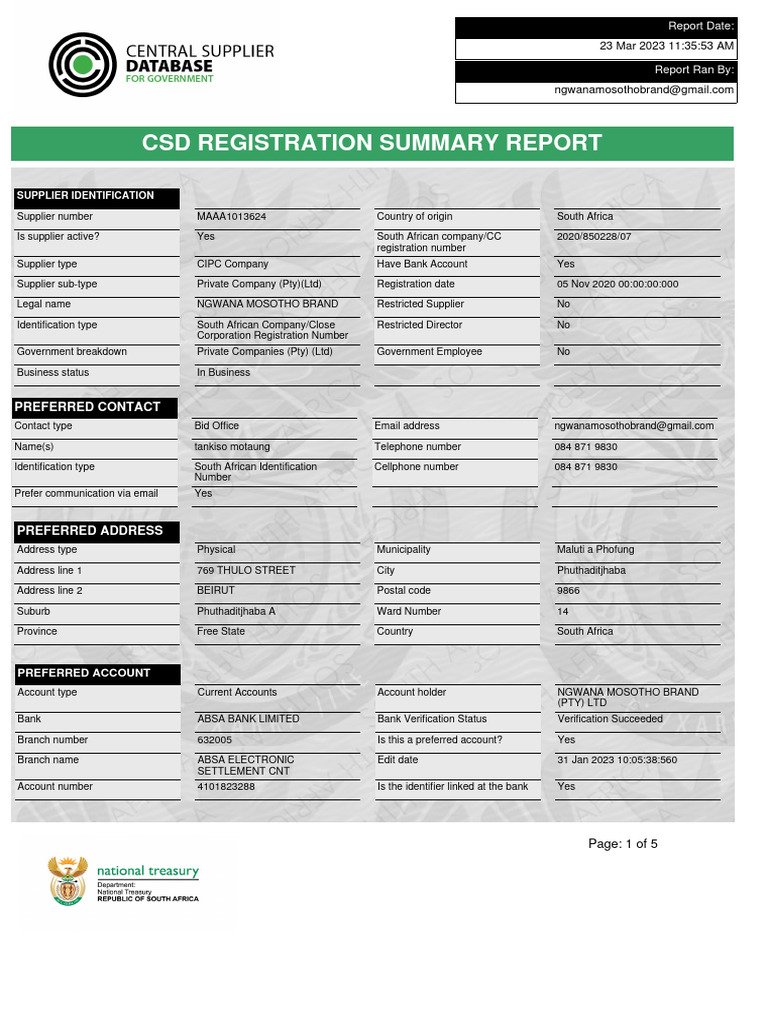 CSD Registration Summary Report: Preferred Contact | Download Free PDF ...