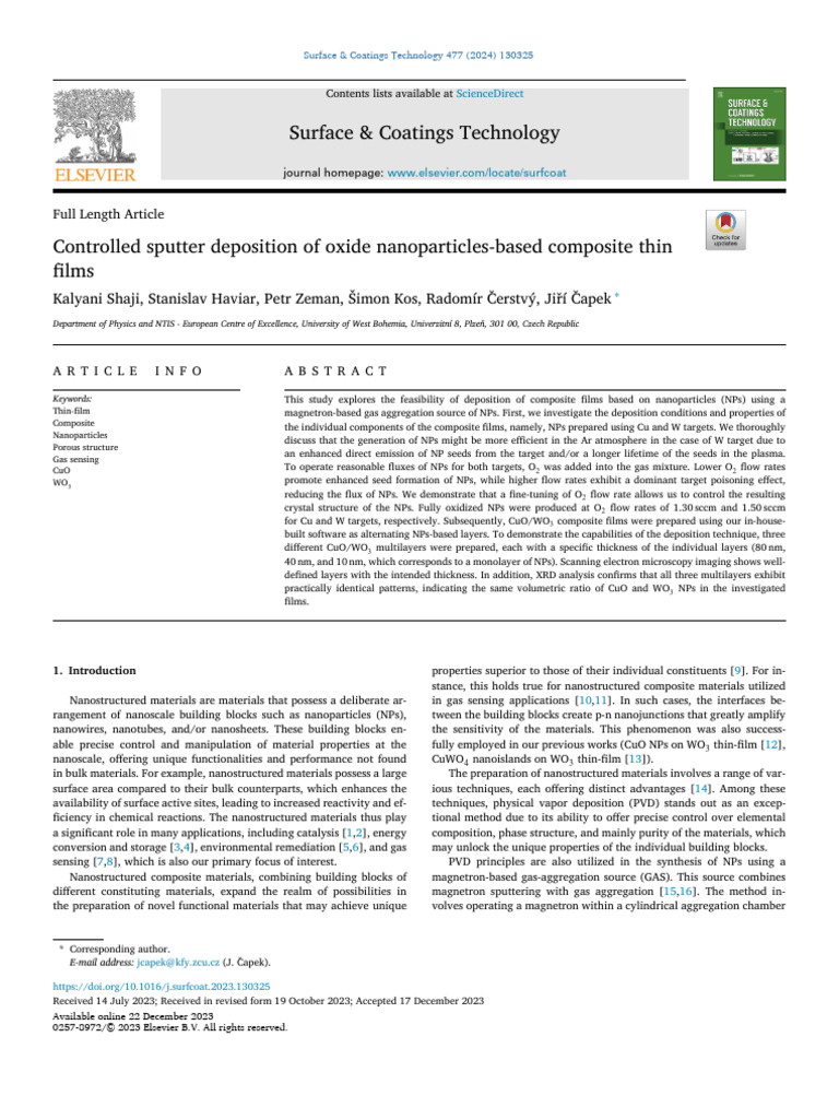 Controlled Sputter Deposition of Oxide Nanoparticles-Based Composite Thin Films | PDF ...