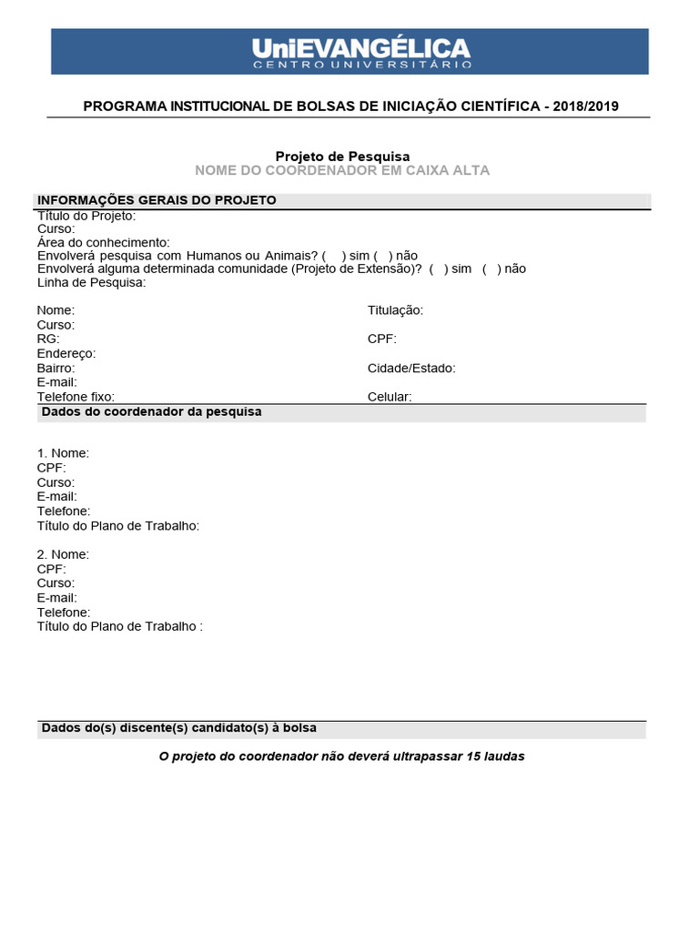 FIP Formulario de Inscricao de Proposta Projeto e Planos de Trabalho 2018 | PDF | Science ...