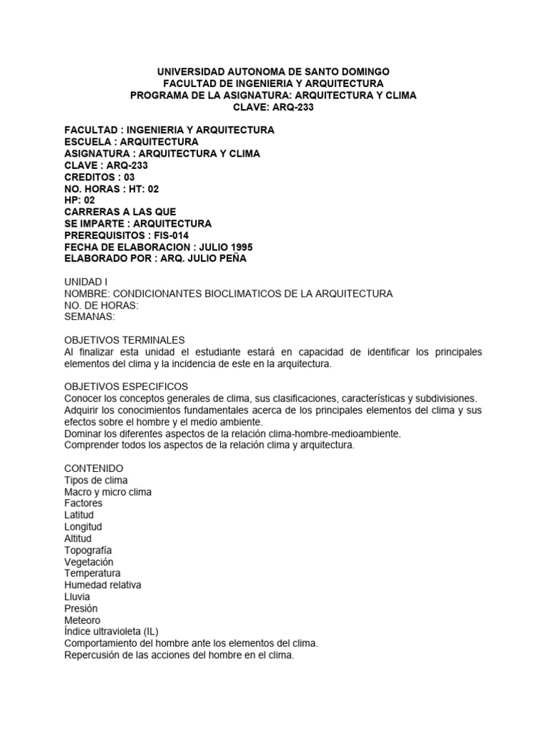 Programas de Arquitectura y Clima | PDF