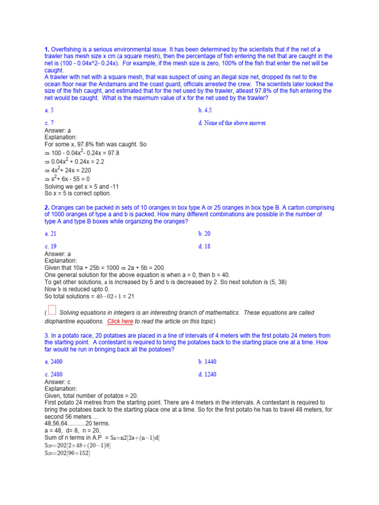 TCS Star Placement Questions - 23 | PDF | Multiplication | Equations