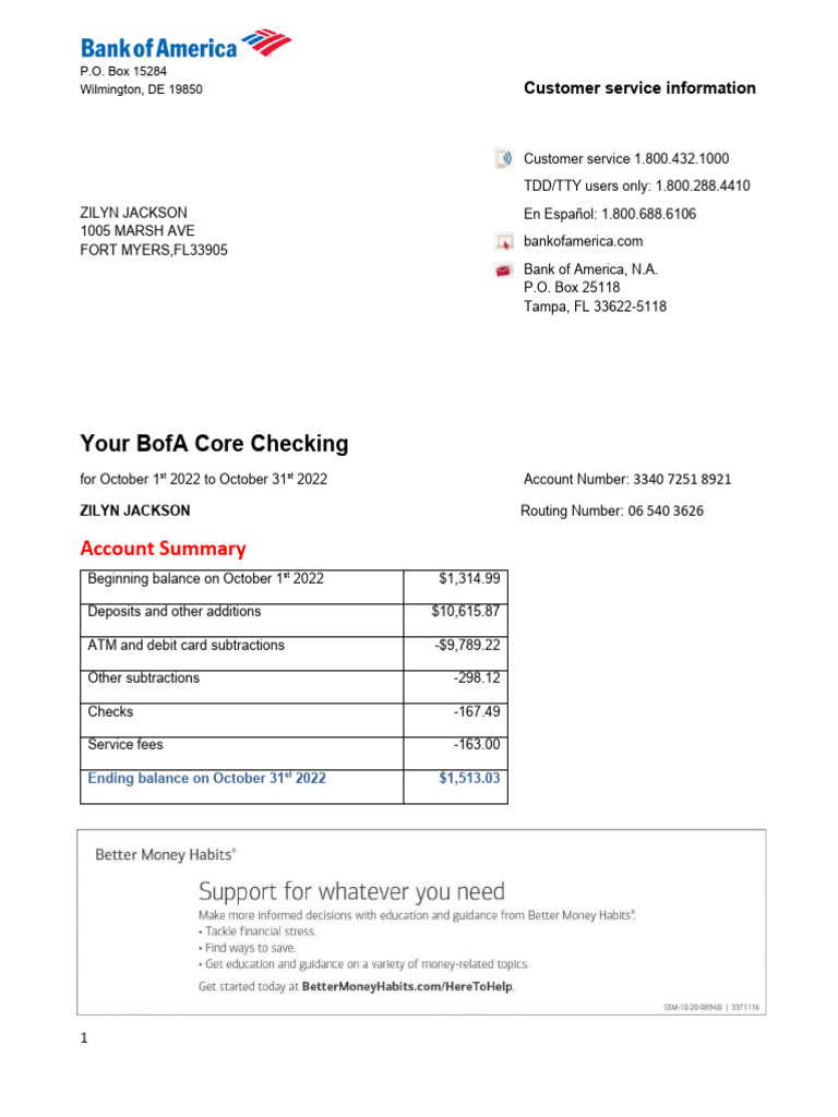 Zilyn Jackson BOA Statement Oct | PDF | Deposit Account | Automated ...