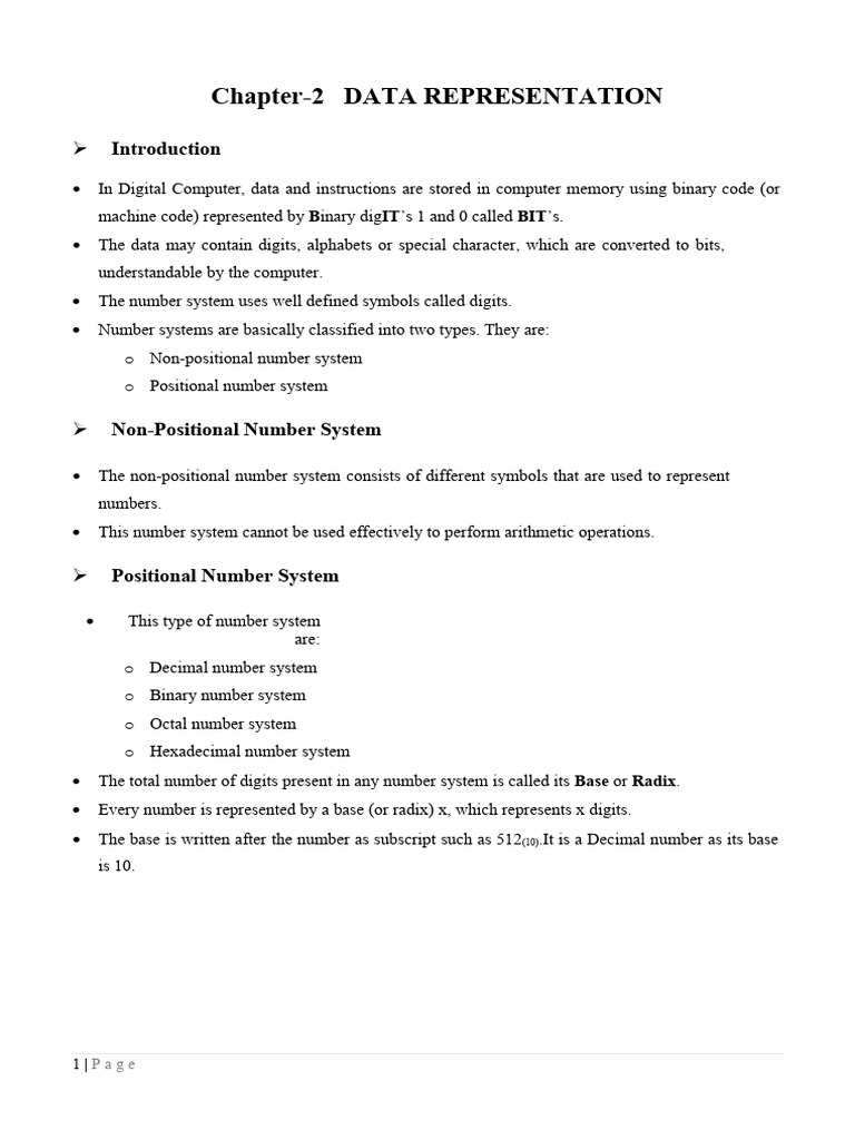 Chapter-2 Data Representation CLASS XI CS | PDF