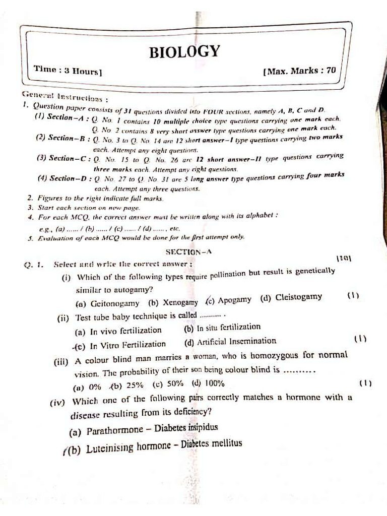 Bio Question Paper | PDF