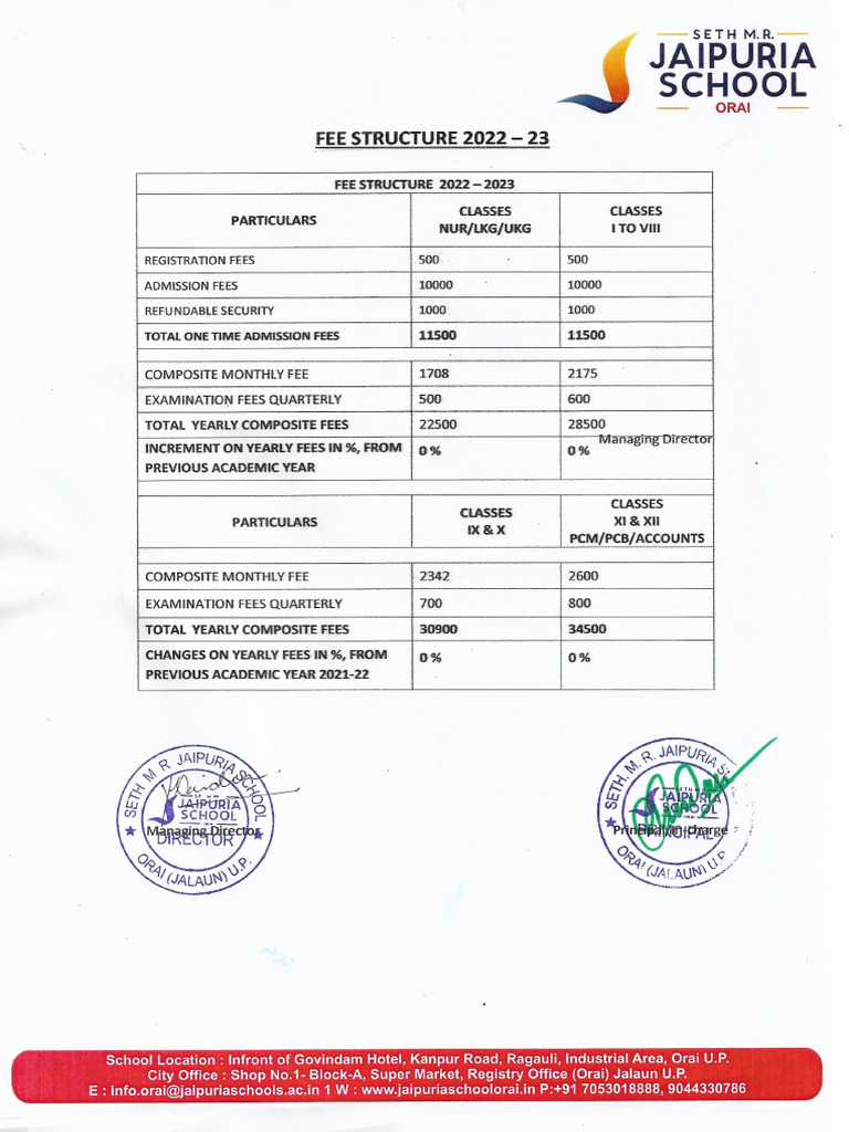 Fee Structure 2022 23 | PDF
