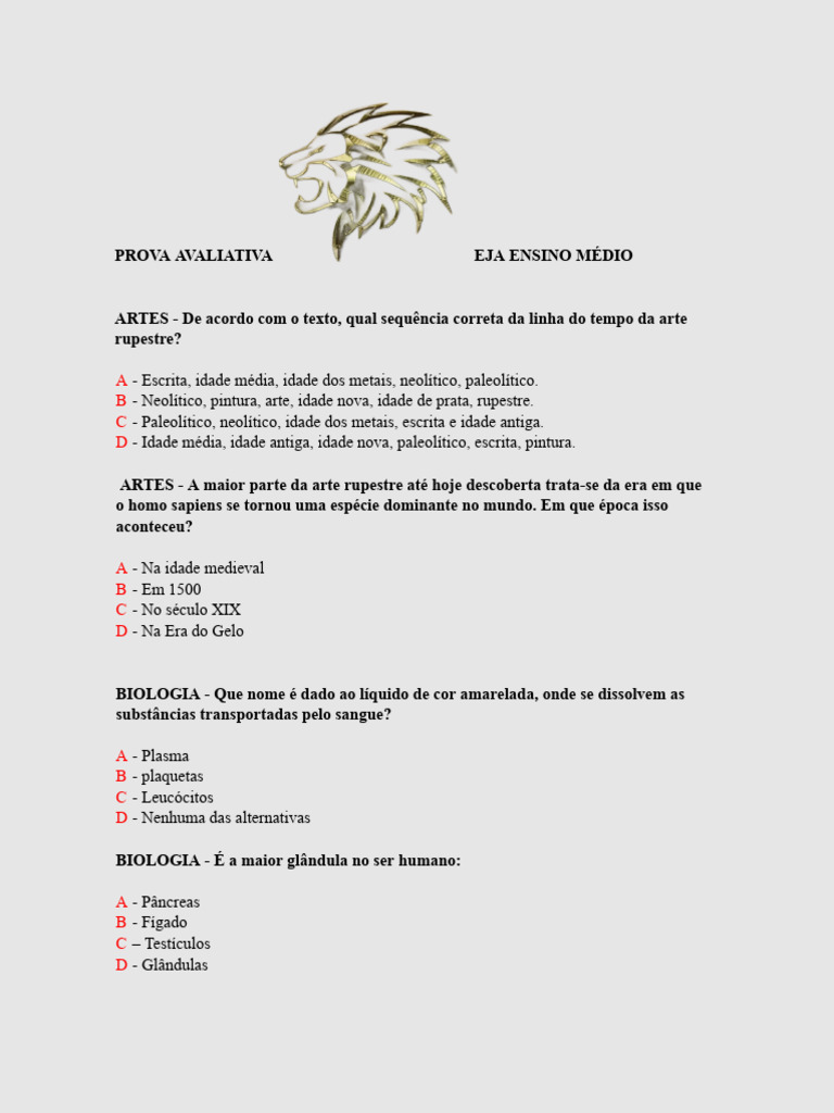 Prova Avaliativa Eja Ead Ensino Médio | Download grátis PDF | Calor | Química