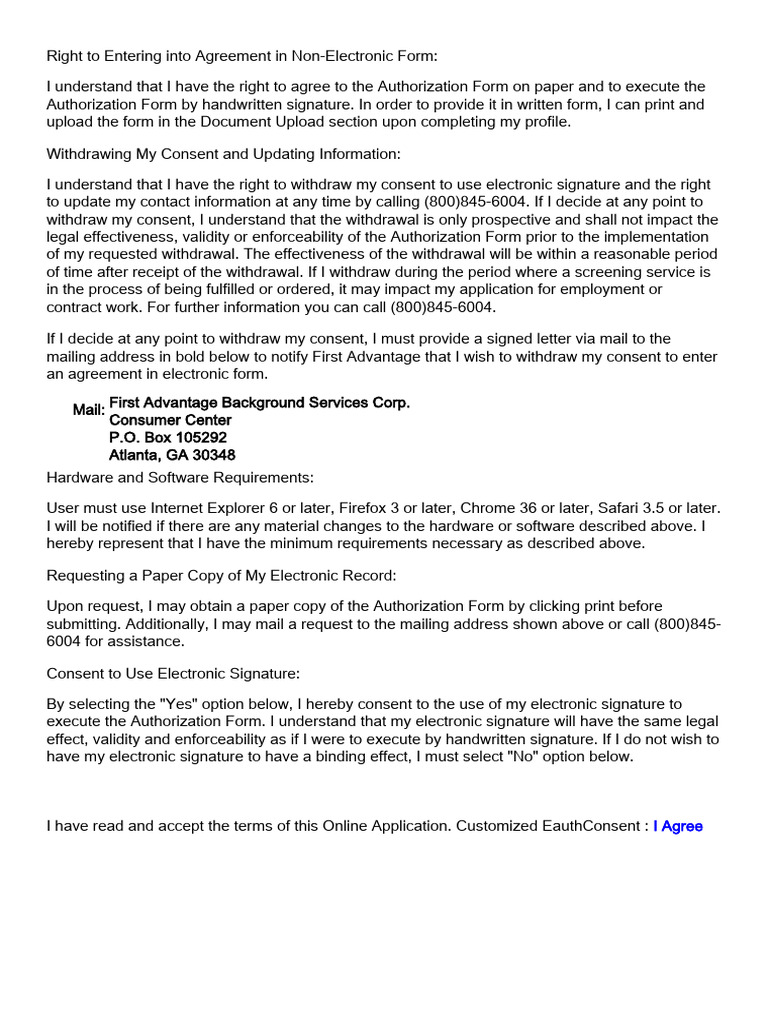 E-Signature Consent Form | PDF | Consent | Signature