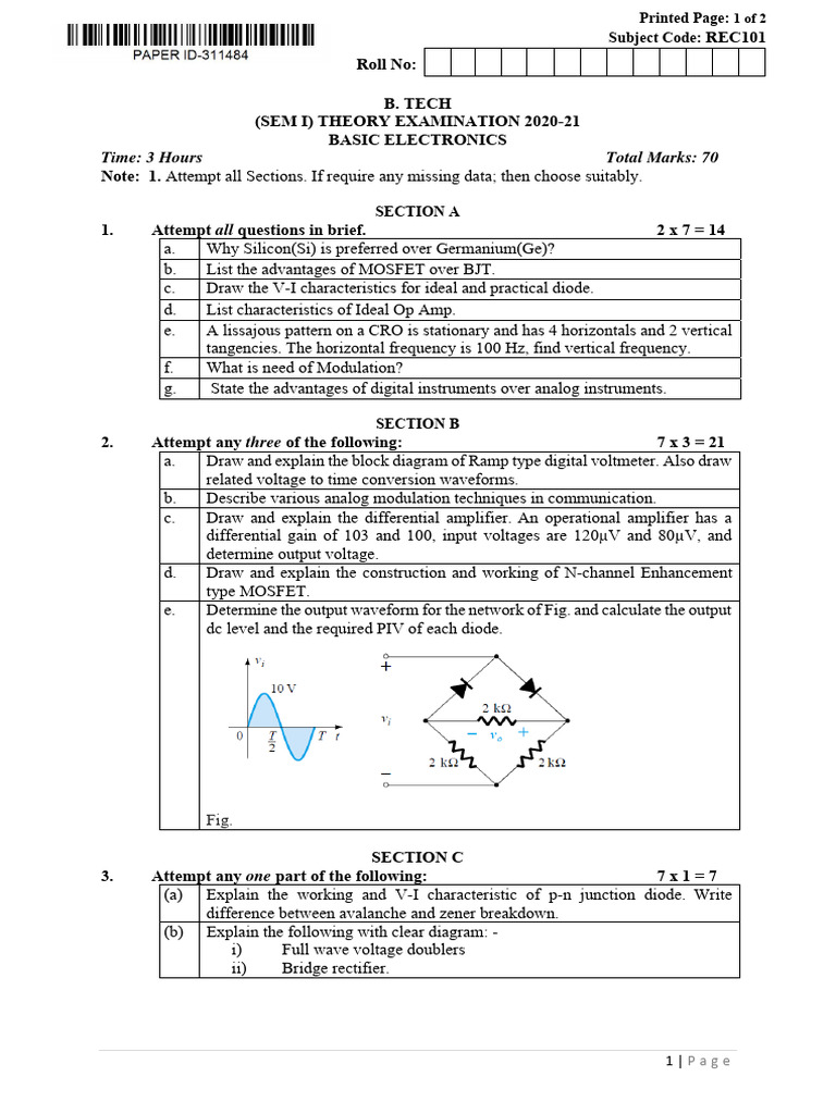 Btech 1 Sem Basic Electronics Rec101 2021 | PDF | Operational Amplifier | Amplifier