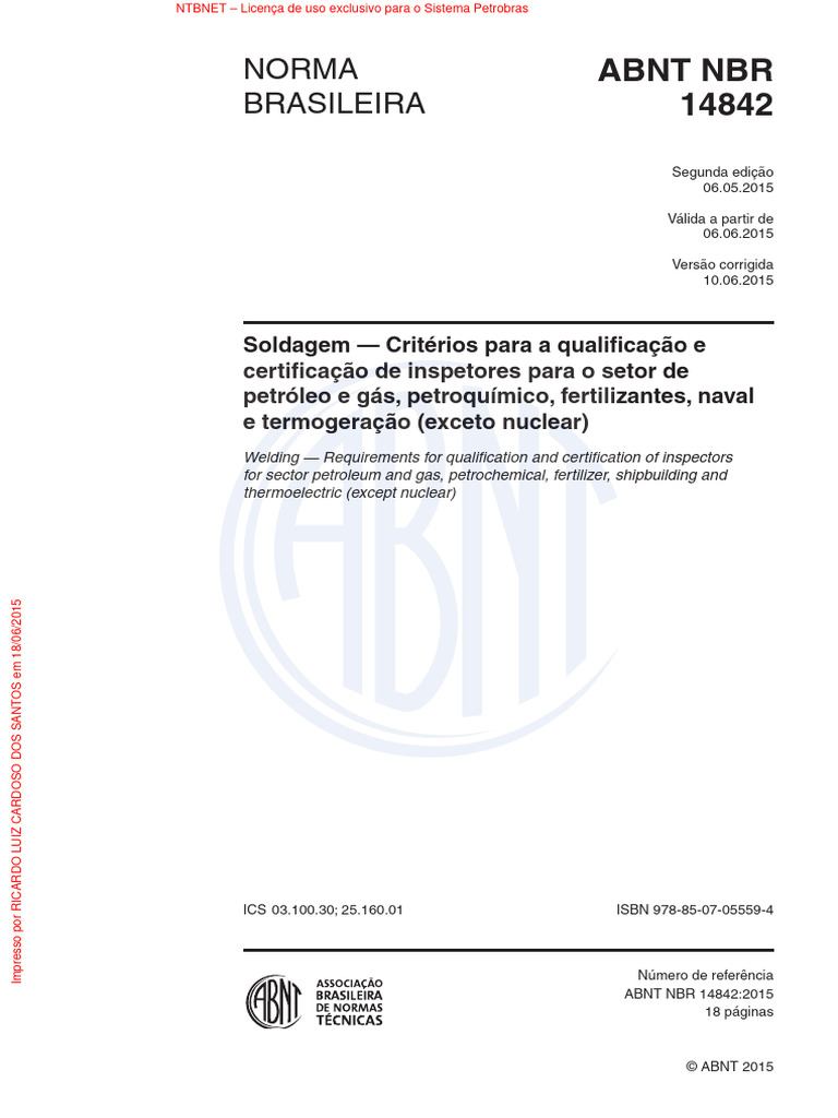 ABNT NBR 14842 Ed. 2015 Corrigida | PDF