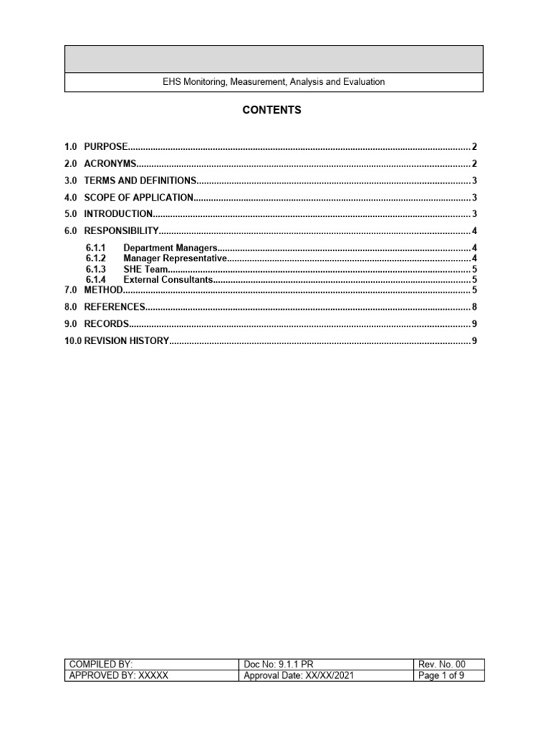 EHS Monitoring, Measurement, Analysis and Evaluation | PDF