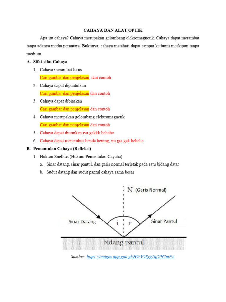 Bahan Ajar Siswa-Cahaya Dan Alat Optik-1 | PDF | Metode & Bahan Ajar | Seni
