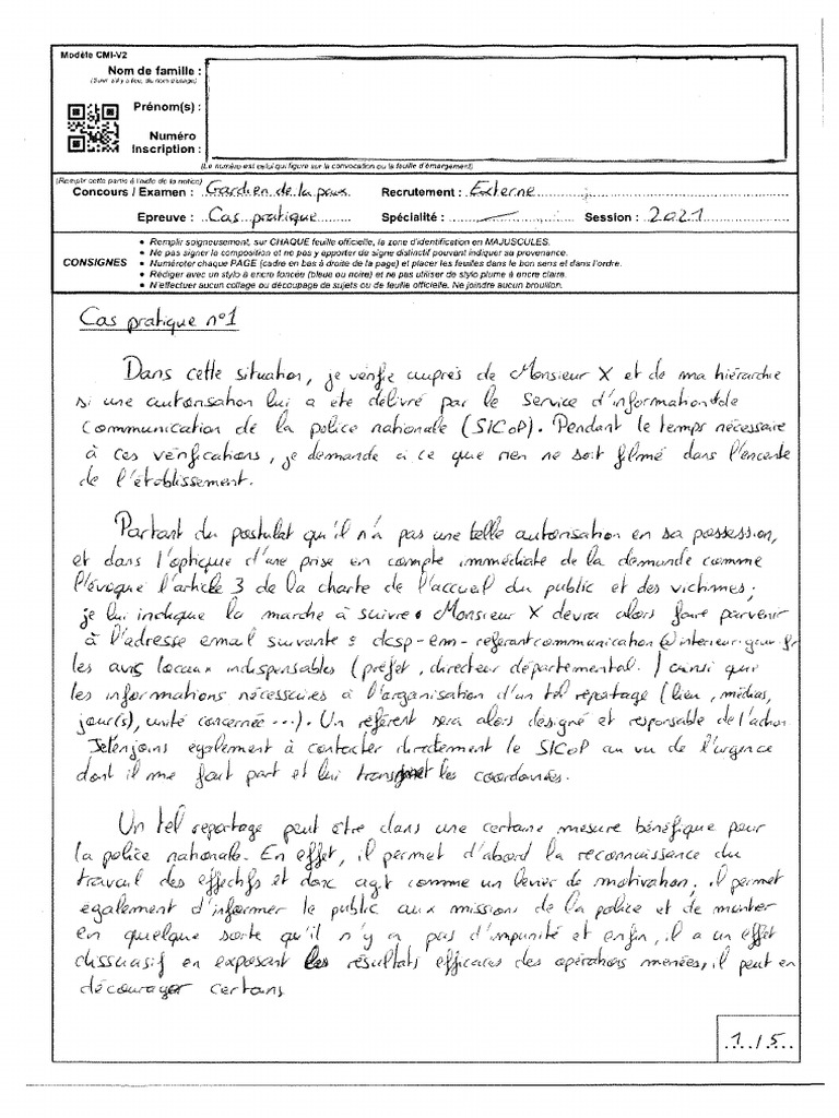 Cas Pratique Concours Police Nationale – FYNSR