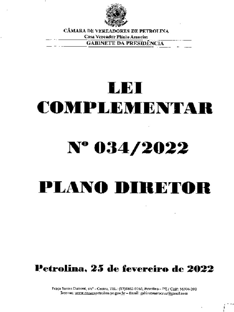 Lei 034 2022 Complementar Plano Diretor | PDF | Planejamento