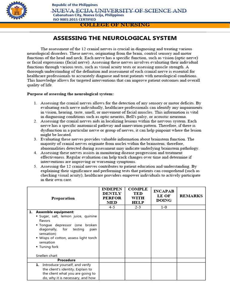 Assessing The Neurological System | Download Free PDF | Neurology ...
