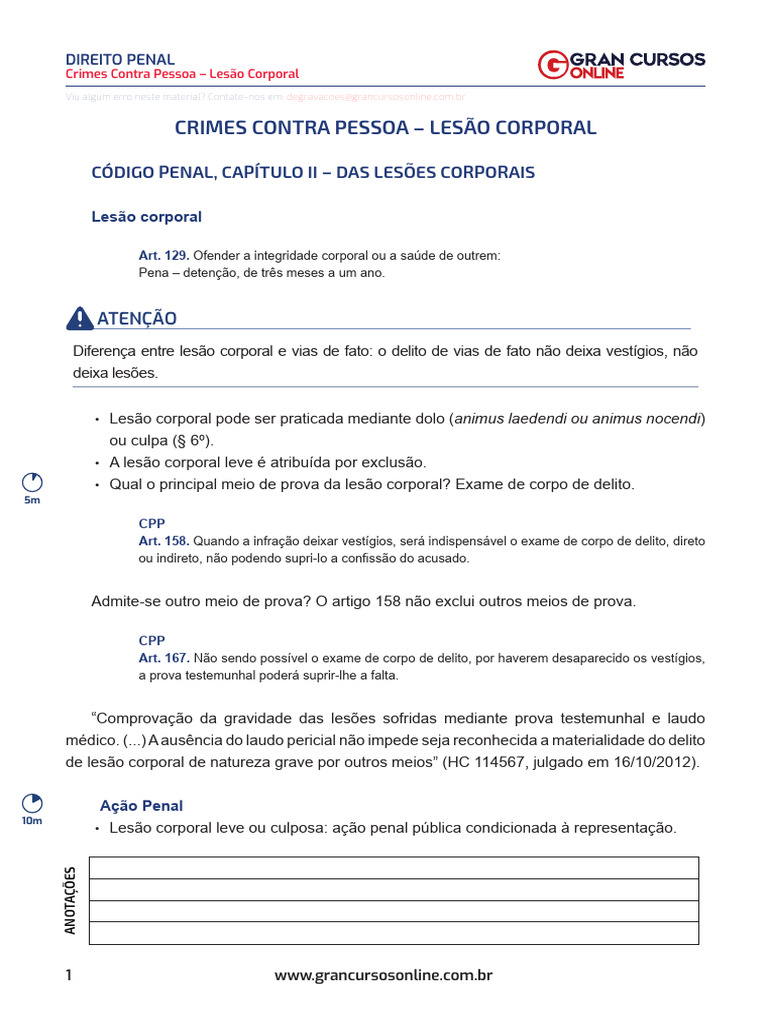 Lesão Corporal: Tipos e Penalidades | PDF | Lesão corporal (crime) | Crimes