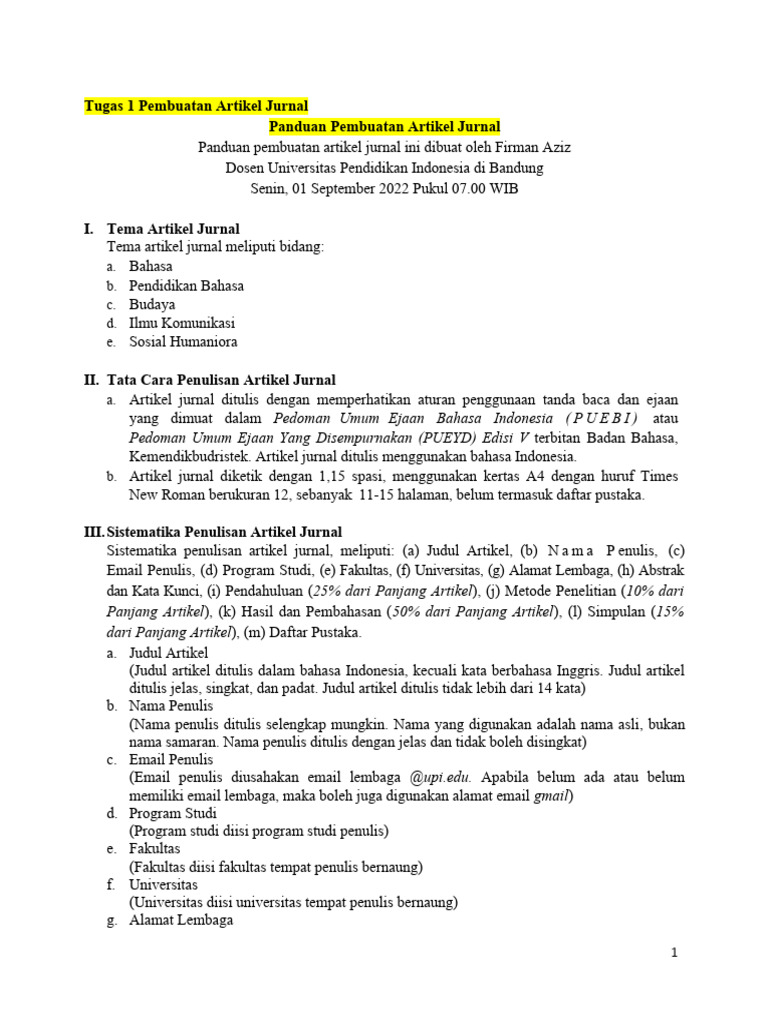 1a Panduan Penulisan Artikel Jurnal - FA | PDF