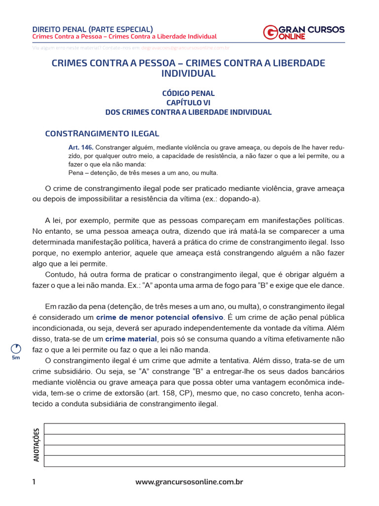 Crimes Contra a Liberdade Individual | PDF | Crimes | Crime e Violência