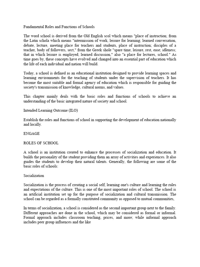 Roles and Functions of Schools | PDF | Socialization | Cognition