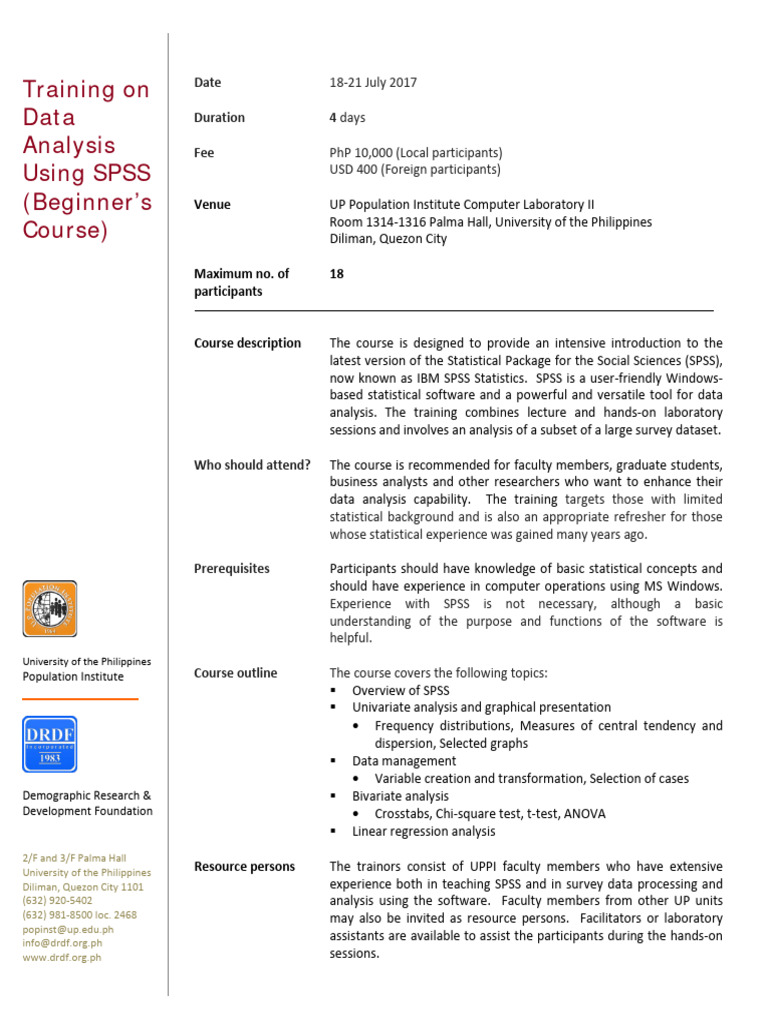 Spss Training Information Download Free Pdf Statistics Spss