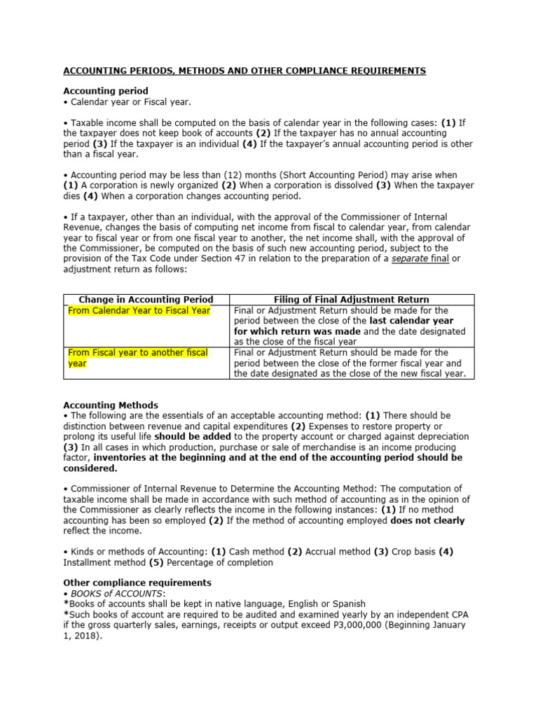 Assessment Reviewer 3 Accounting Periods Methods and Other Compliance ...