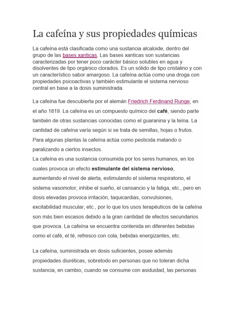 La Cafeína y Sus Propiedades Químicas | PDF | Cocina, comidas y vino ...