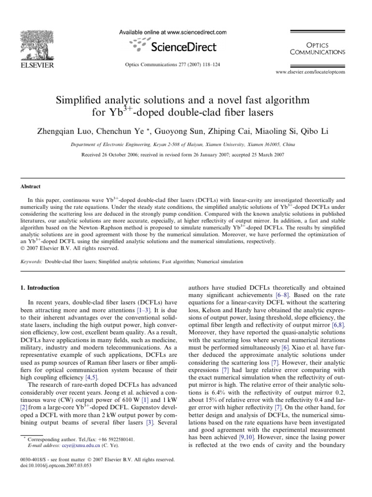 Simplified Analytic Solutions and A Novel Fast Algorithm | PDF | Laser ... Simplified Analytic Solutions and A Novel Fast Algorithm | PDF | Laser ...