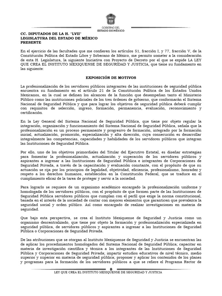 Ley Que Crea El Instituto Mexiquense de Seguridad y Justicia | PDF | México | Institución