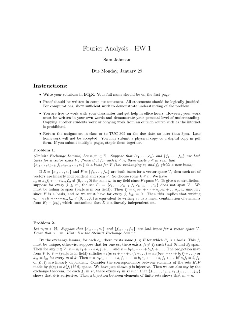 Modern Fourier Analysis Hw1 | PDF | Basis (Linear Algebra) | Mathematics