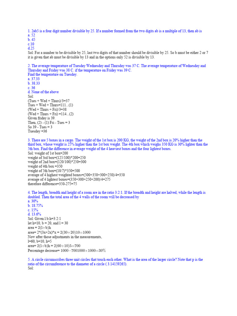 TCS Latest Pattern Questions With Solutions - 18 | PDF | Area | Circle