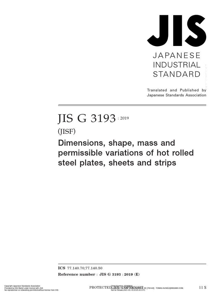 JIS G 3193 - 2019 - (Hot Rolled-Plate, Sheet, Strip-Dimensions ...
