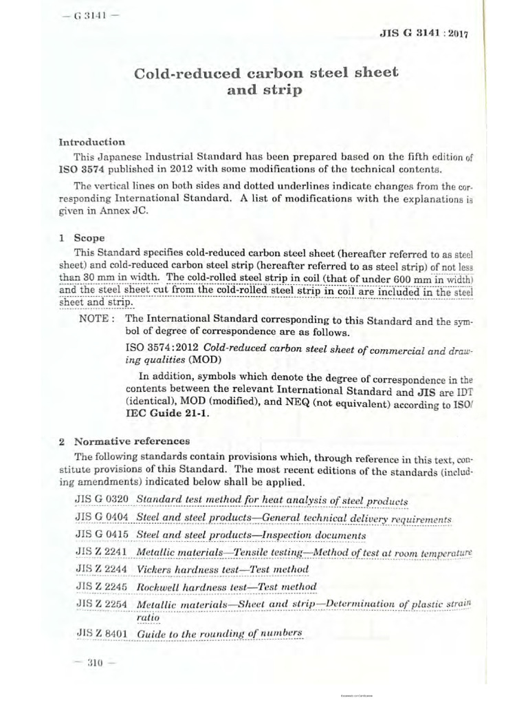 JIS G 3141 - 2017 - (CR-carbon Steel-Sheet, Strip) SPCCS, PCD, SPCE, SPCF, SPCG-25pg | PDF