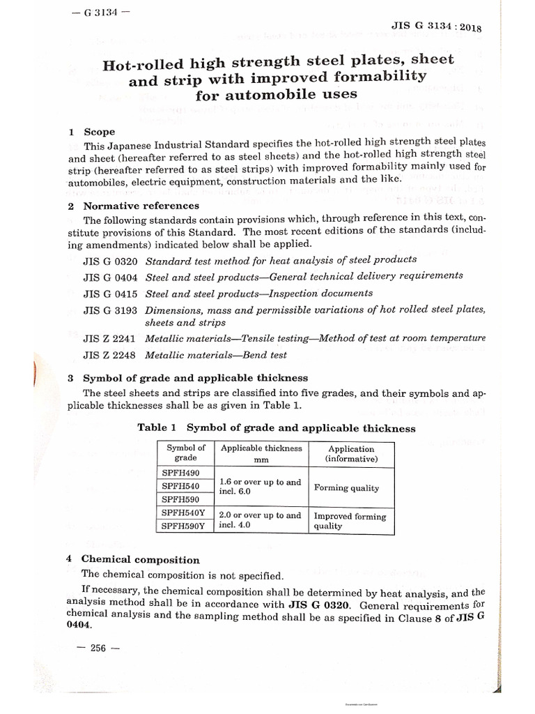JIS G 3134 - 2018 - (HR-HighStrength-plate, Sheet, strip ...