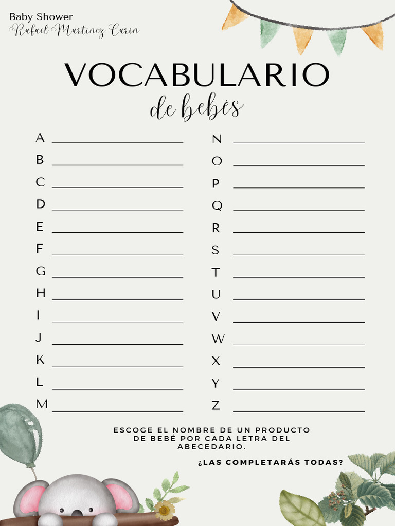 Vocabulario Baby Shower Rafael | PDF
