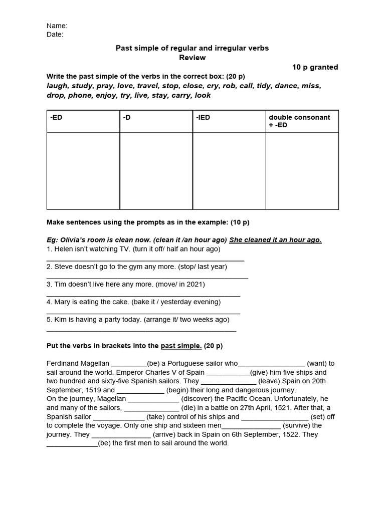 Regular & Irregular Verbs Test 6A | PDF | Languages | Foreign Language ...