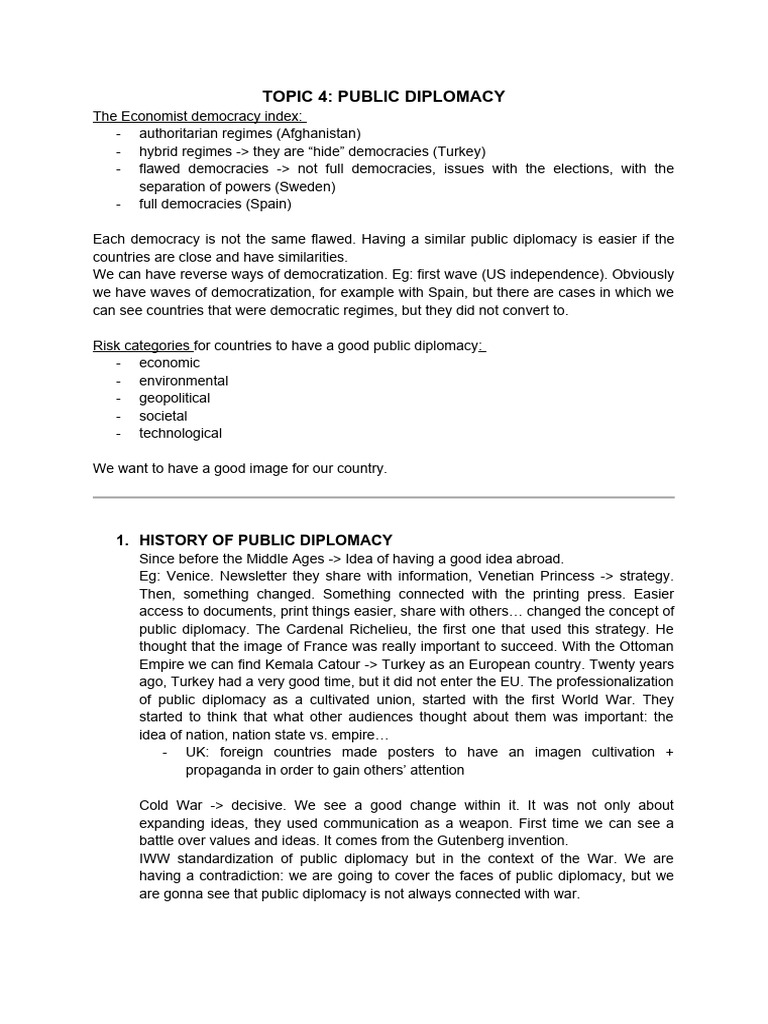 Topic 4 - Public Diplomacy | PDF | Diplomatic Mission | Soft Power