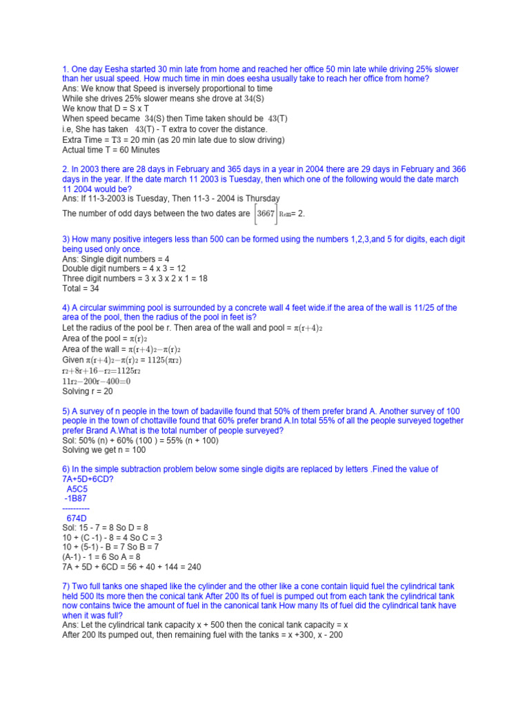 TCS Latest Pattern Questions With Solutions - 12 | PDF