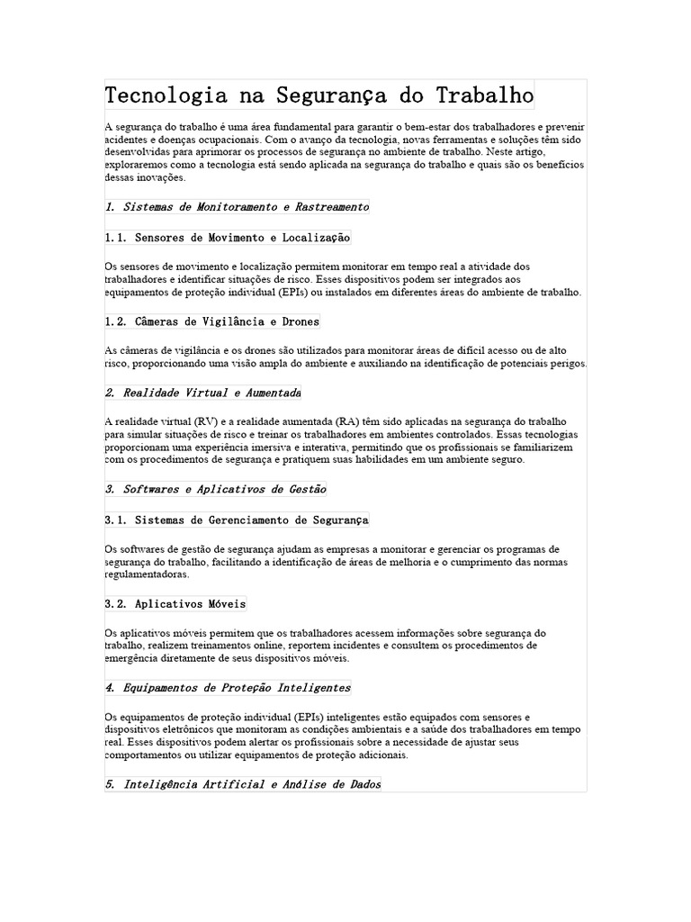 Tecnologia na Segurança do Trabalho | PDF | Segurança de computadores ...