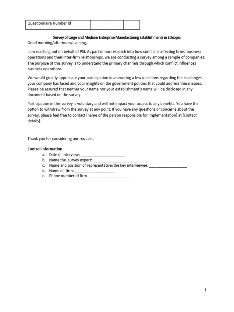 Questionnaire - PEDL - Supplement - English - Final | PDF | Subsidy ...