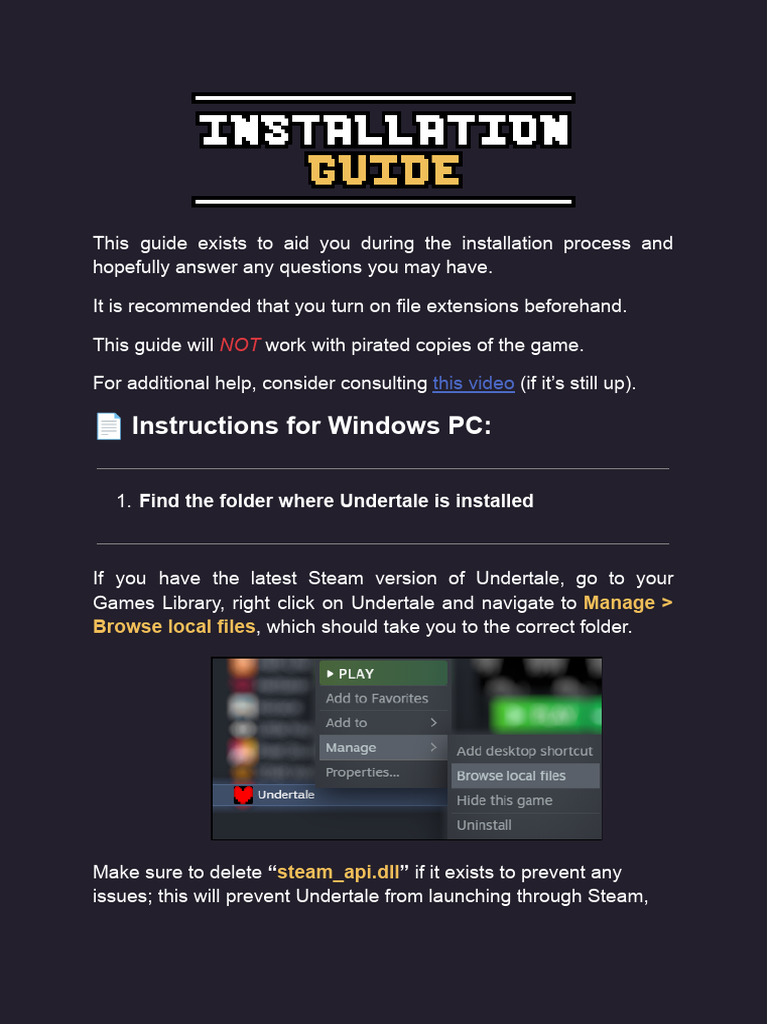 Undertale_ Bits and Pieces - Installation Guide | PDF