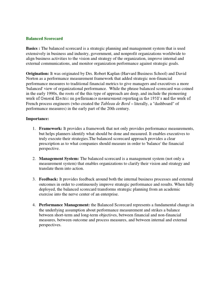 Balanced Scorecard | PDF | Strategic Management | Leadership