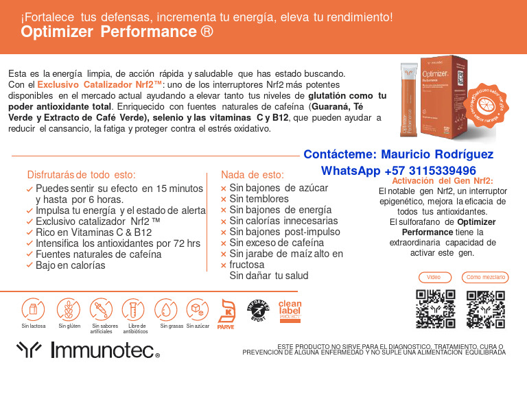 Ficha Optimizer Performance MRA | PDF | Antioxidante | Cafeína