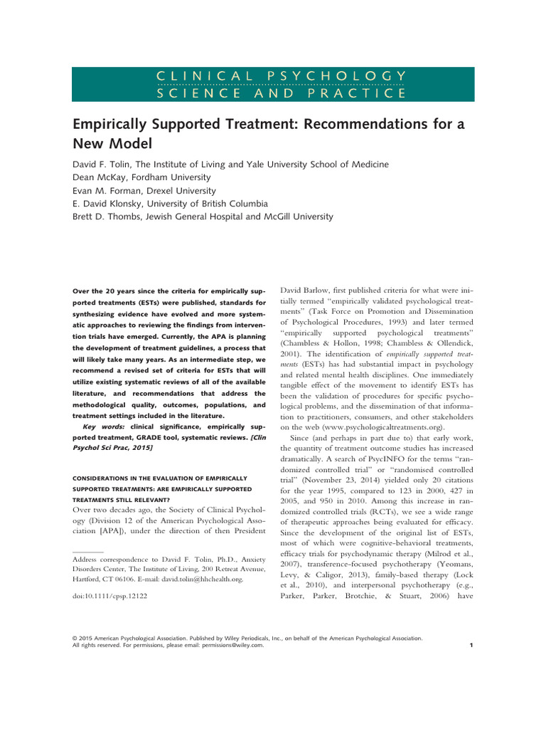 Tolin, 2015 - Empirically Supported Treatment - Recommendations For A ...