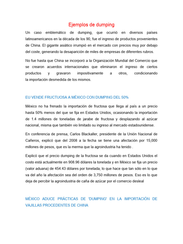 Ejemplos de Dumping | PDF